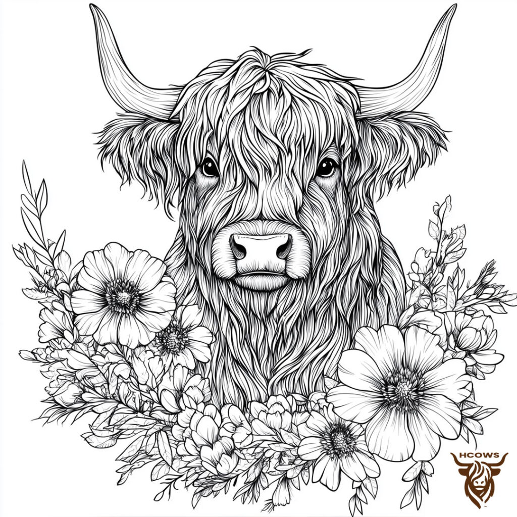 Highland Cow With Flowers Page - HCows