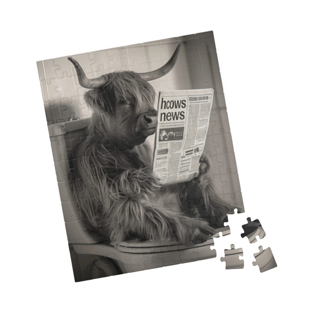 Buy HCows Highland Cow Sitting On Toilet Reading News Paper Puzzle (110 ...